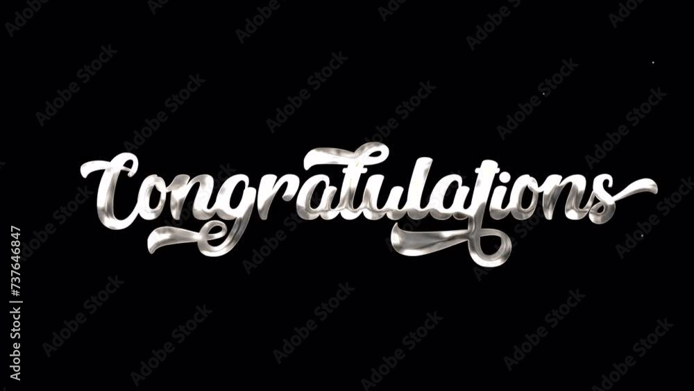 Congratulations. Animation in silver color with particles on the black ...