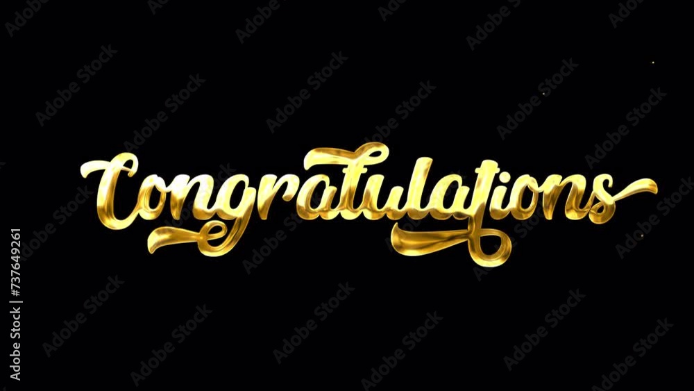 Congratulations. Animation in golden color with particles on the black ...