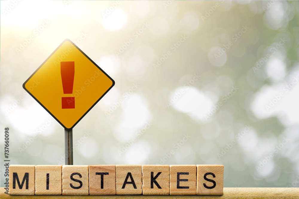 Road sign with an exclamation mark symbol and 'mistake' text Stock ...