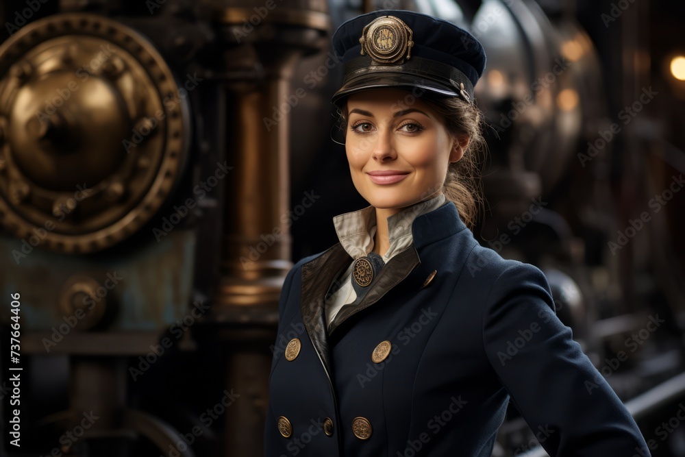 Breaking Barriers: A Smiling Female Train Conductor in Her Uniform ...