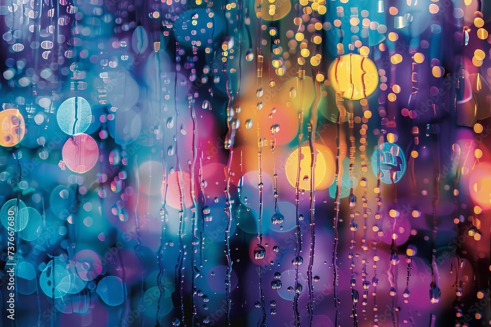 A multicolor bokeh effect creates a mesmerizing backdrop of raining ...