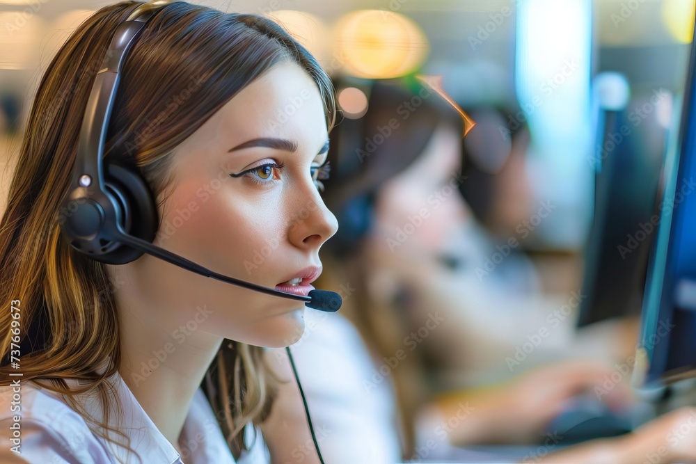 Focused call center agent working diligently Representing the ...