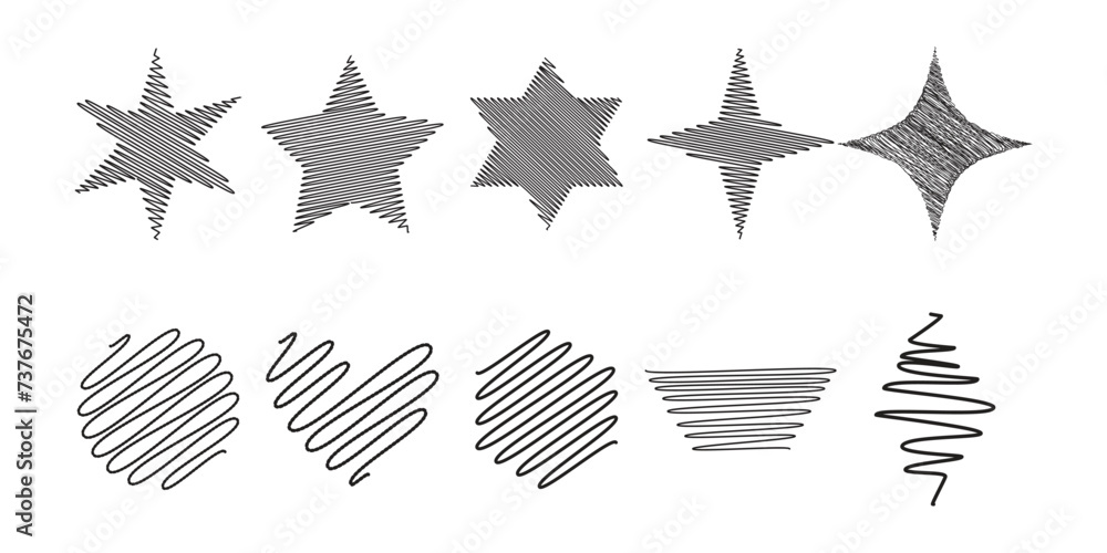 Set of tree, house, star, etc blue Backgrounds or Patterns. Hand drawn ...