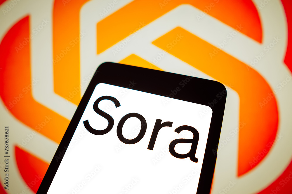 February 15, 2024, Brazil. The Sora logo is displayed on a smartphone ...