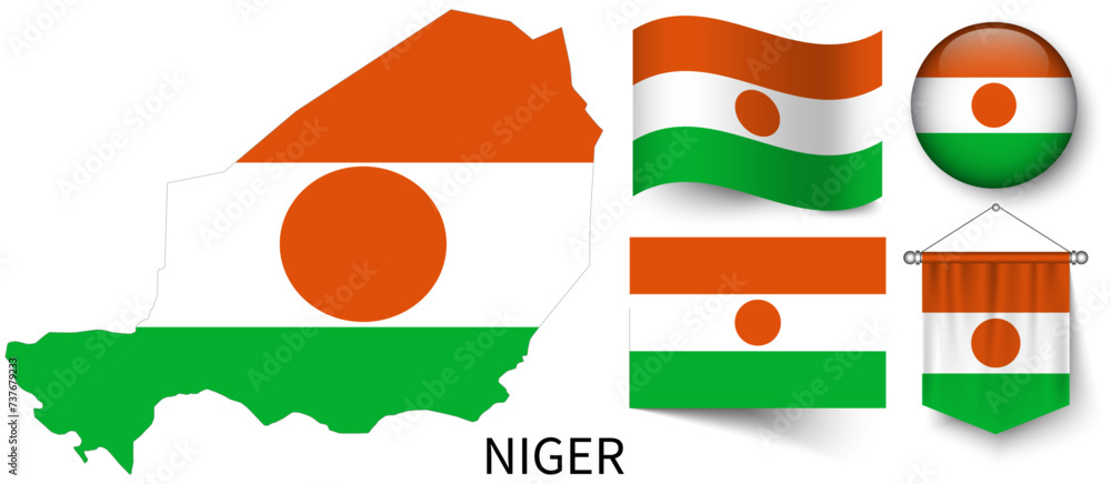 The various patterns of the Niger national flags and the map of Niger's ...