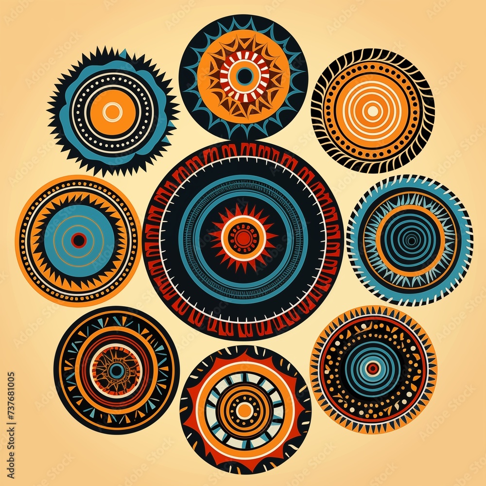 Colorful circle indigenous patterns Stock Illustration | Adobe Stock