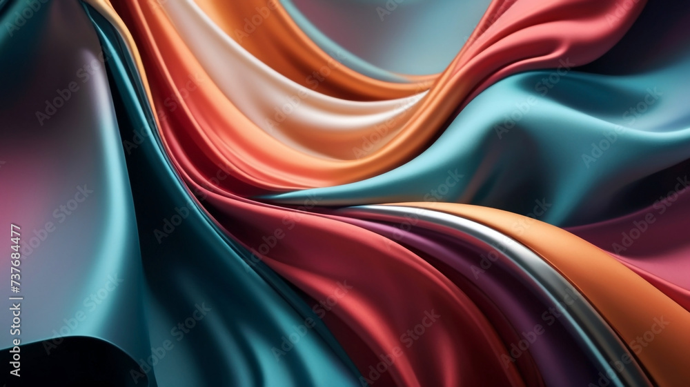 Abstract waves resembling the graceful drape of fabric, vibrant chrome ...