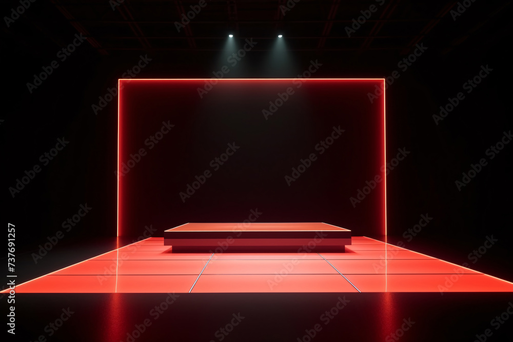 Abstract neon light geometric background. Rectangle stage product ...