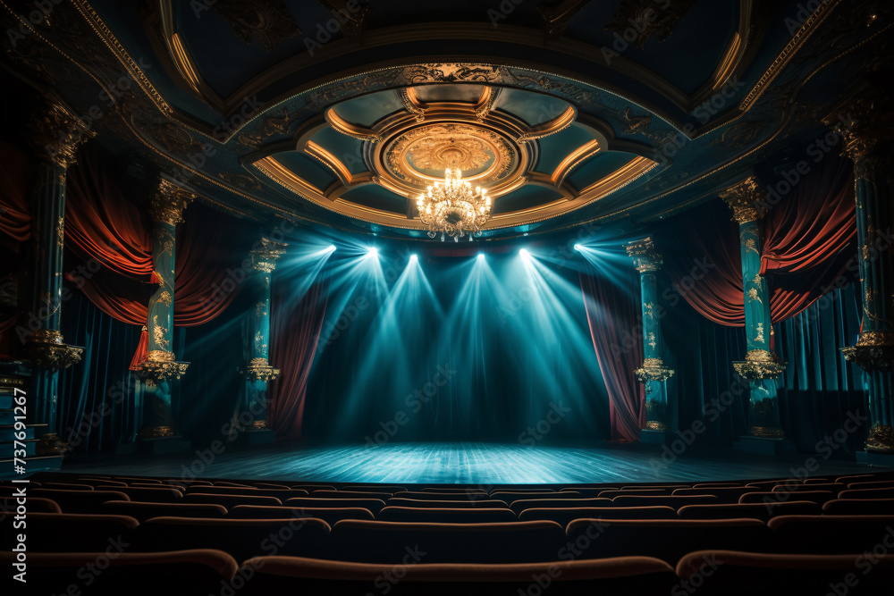 Theater stage light background with spotlight illuminated the stage for ...