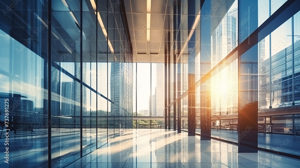 Blurred glass wall of modern business office building at the business ...