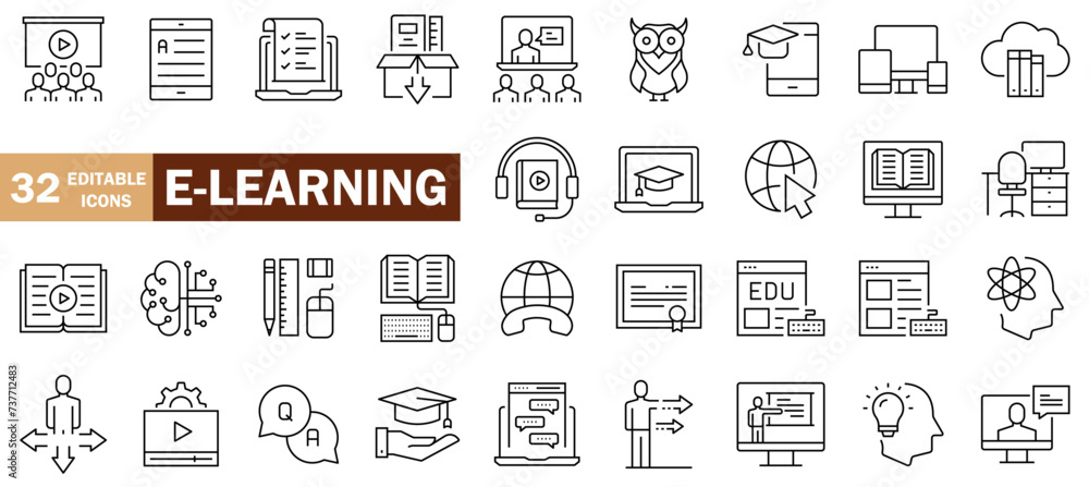 E-learning, online education icons set. 632 Electronic learning icons ...