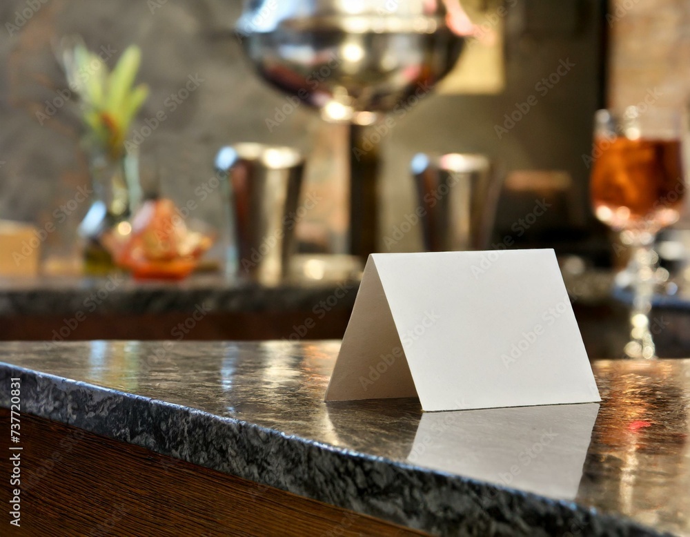 Blank Tent Card on Bar Counter with Cocktail Glasses and Drinks ...