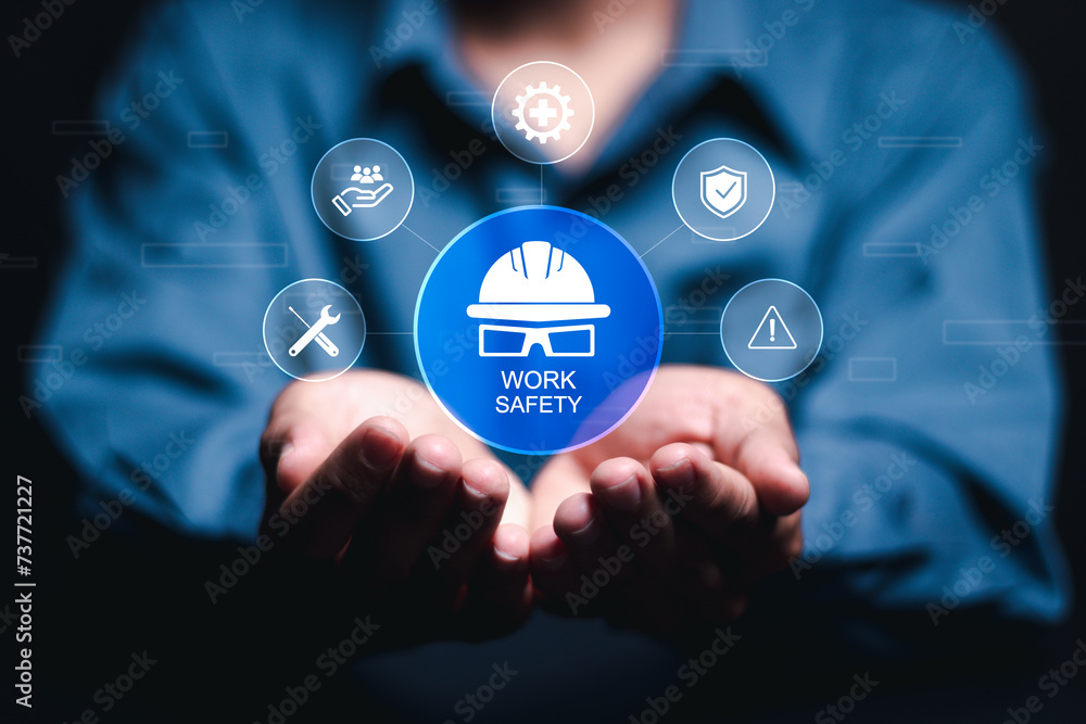 Work safety concept. regulations and standard in industry. Person ...