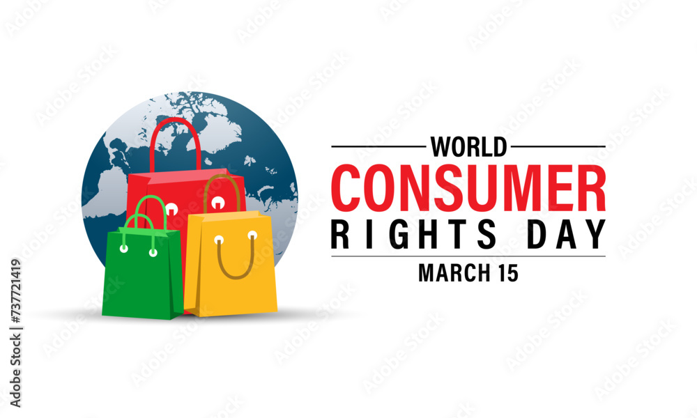 Vetor de World Consumer Rights Day Poster Design. Shopping bag and ...