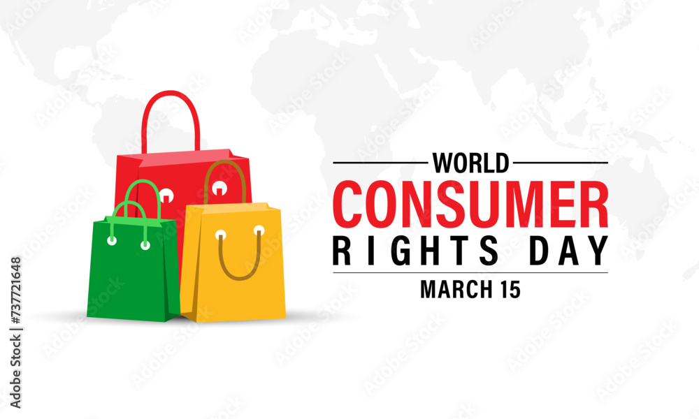 World Consumer Rights Day Poster Design. Shopping bag and Consumer hand ...