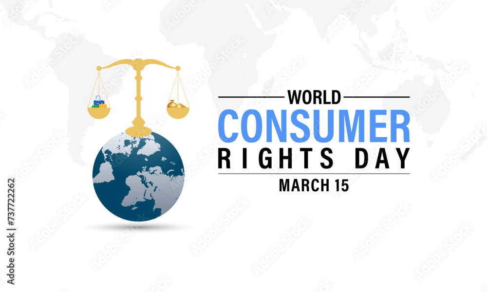 World Consumer Rights Day Poster Design. Shopping bag and Consumer hand ...