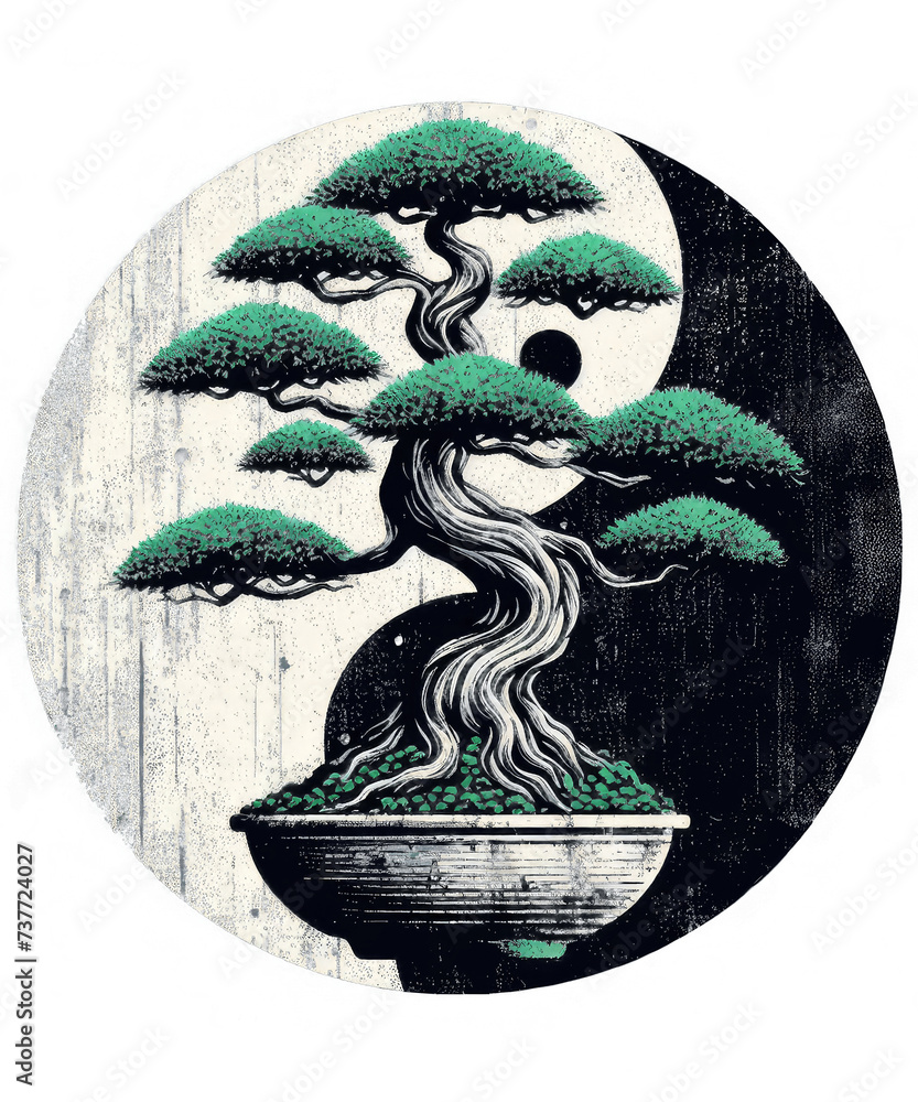Yin Yang Tree of Life on Bonsai Tree, Zen Art, Vintage Grunge, PNG ...