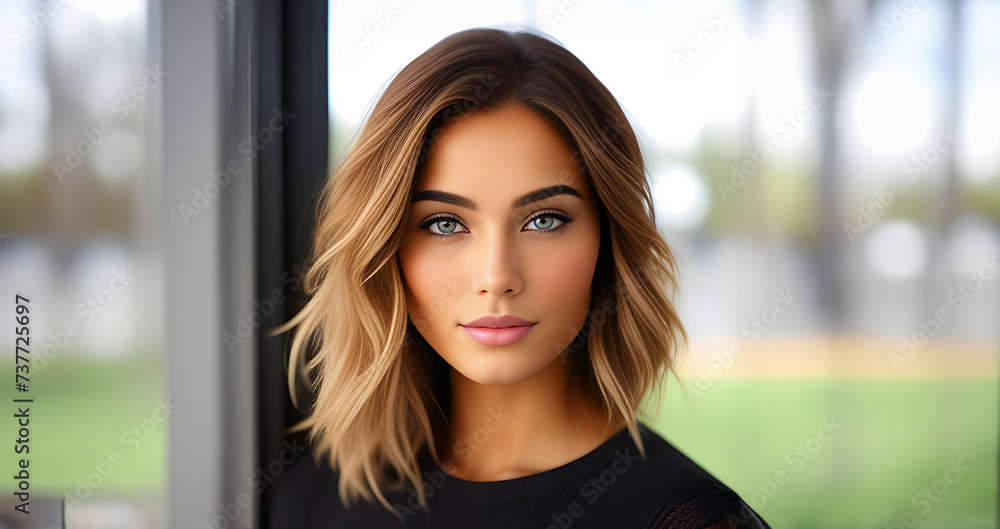 Beautiful girl face. Beautiful brunette woman, portrait closeup. Face ...