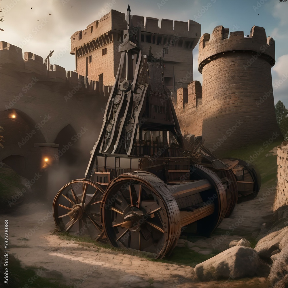 Epic siege engine, Massive siege engine unleashing devastation upon a ...