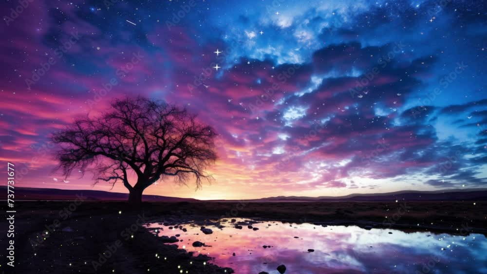 beautiful nature background with tree silhouette and amazing sky scene ...