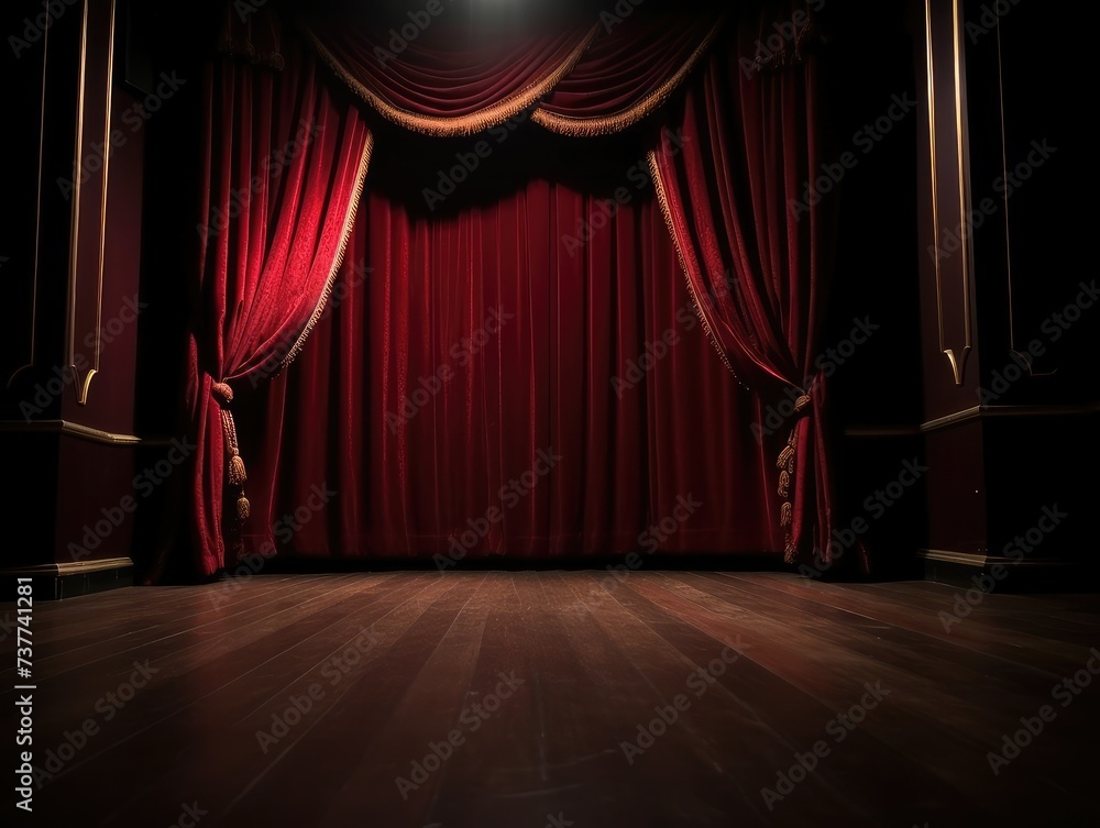 Red stage curtain, cover of small theater program, cover of stage play ...