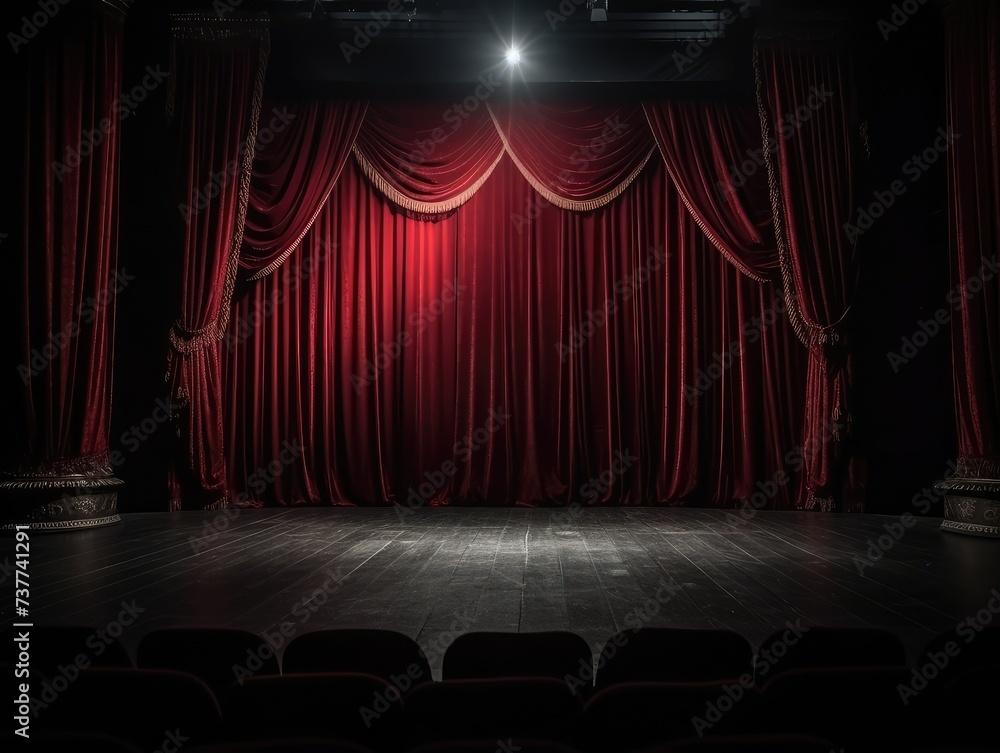 Red stage curtain, cover of small theater program, cover of stage play ...