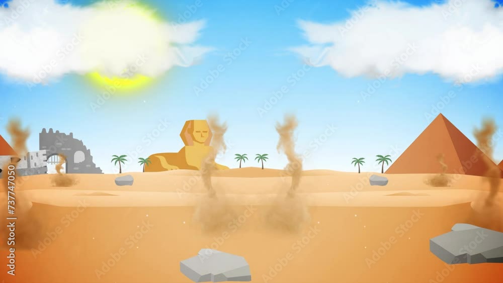 Tornado in desert at day. Animation of landscape in cartoon style ...