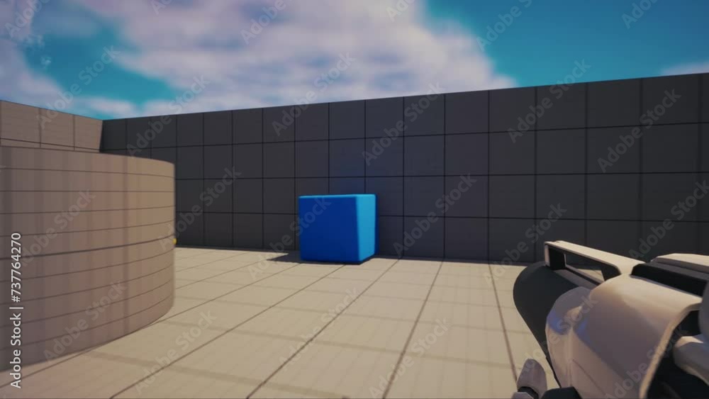 Video game prototype. Mock-up of the First Person Shooter. 3D Game ...