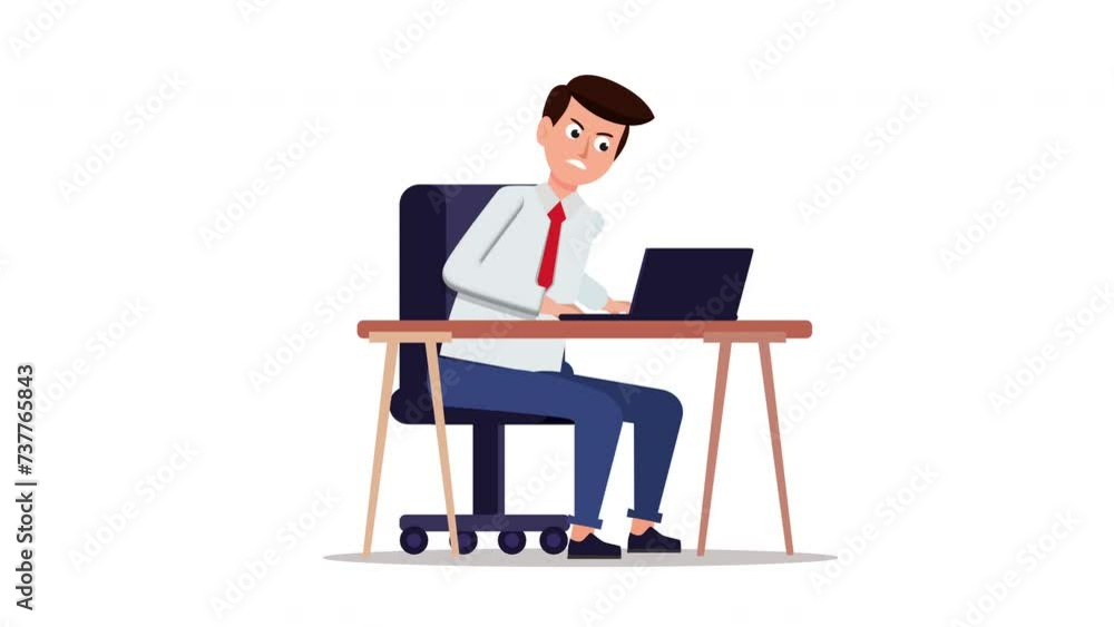 Animation of angry man sitting on his desk and typing on keyboard ...