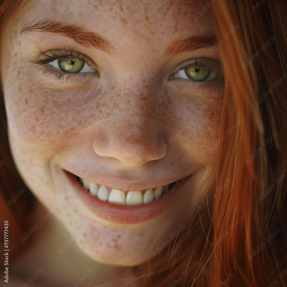 Foto De Jeune Femme Rousse à Taches De Rousseur Et Yeux Verts Dorés Qui