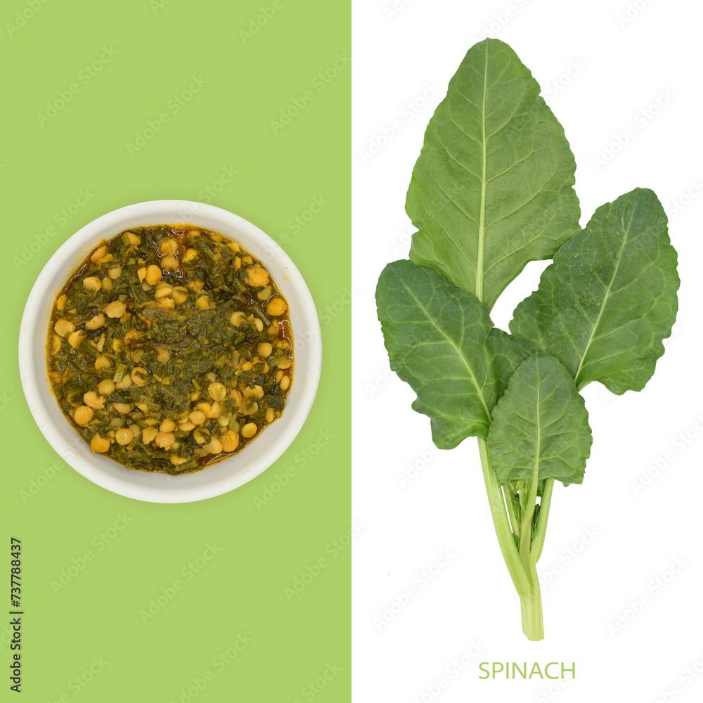 Freshly cooked spicy spinach with Split chickpeas served in a bowl ...