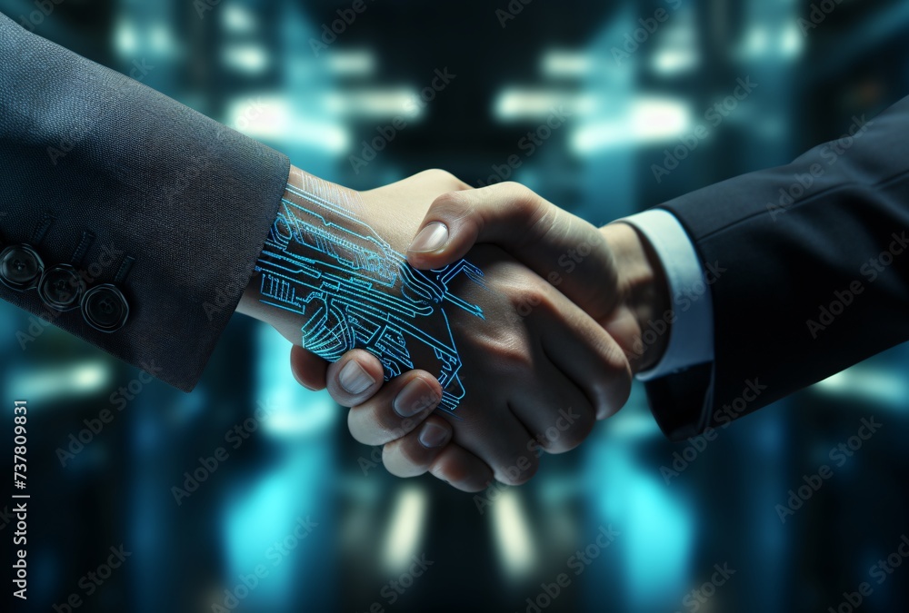 a handshake with a drawing of a circuit on the wrist Stock Photo ...