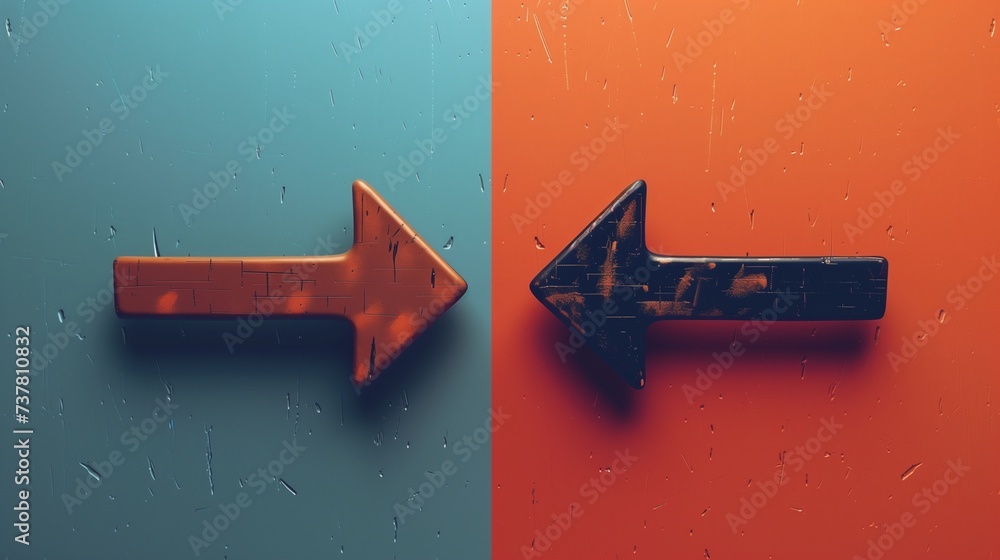 An image depicting two bold arrows in contrasting colors directly ...