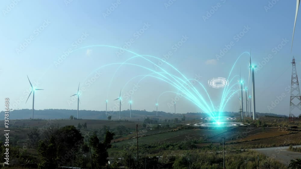 Wind turbine spinning and produce electricity to power plant with ...