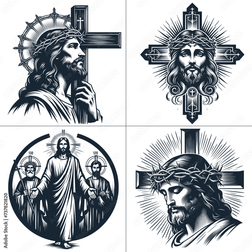 Jesus Christ Crown of Thorns vector , line art bundle File Stock Vector ...