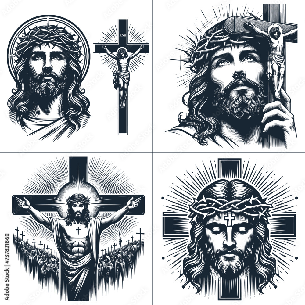 Jesus Christ Crown of Thorns vector , line art bundle File Stock Vector ...