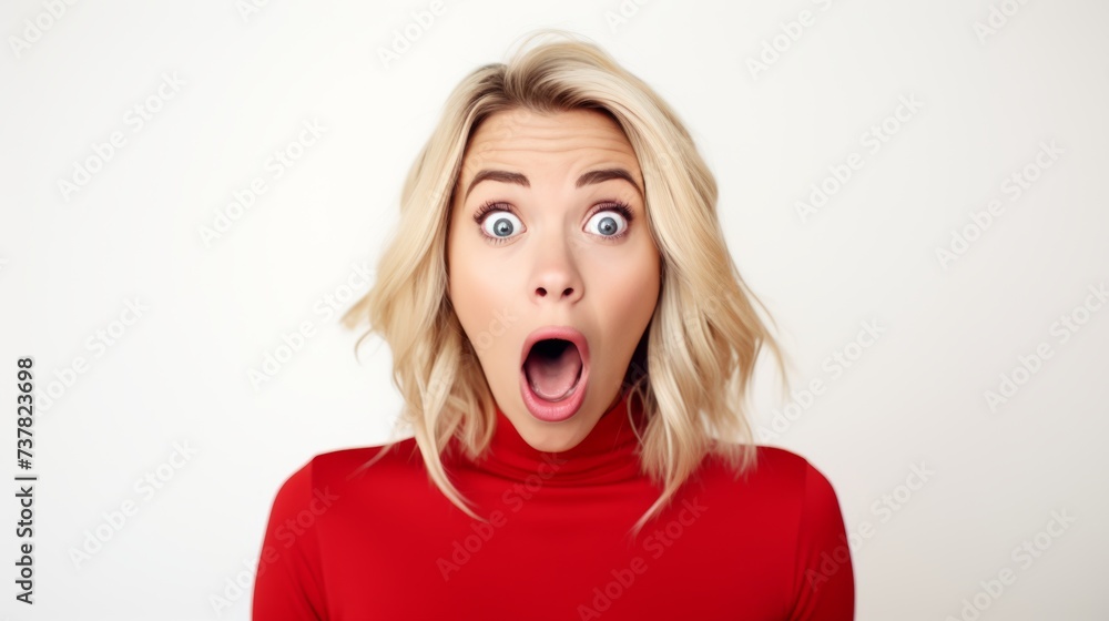 beautiful woman exited surprise face expression . female feels shocked ...