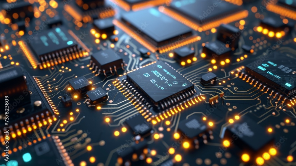 Circuit Board with many CPU Processors in the server room of the data center. Microchips ...