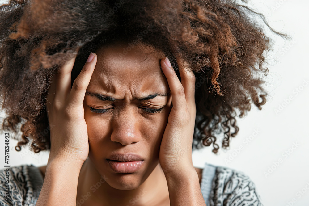 Stress, person stressful face, upset scared looking anxious with ...