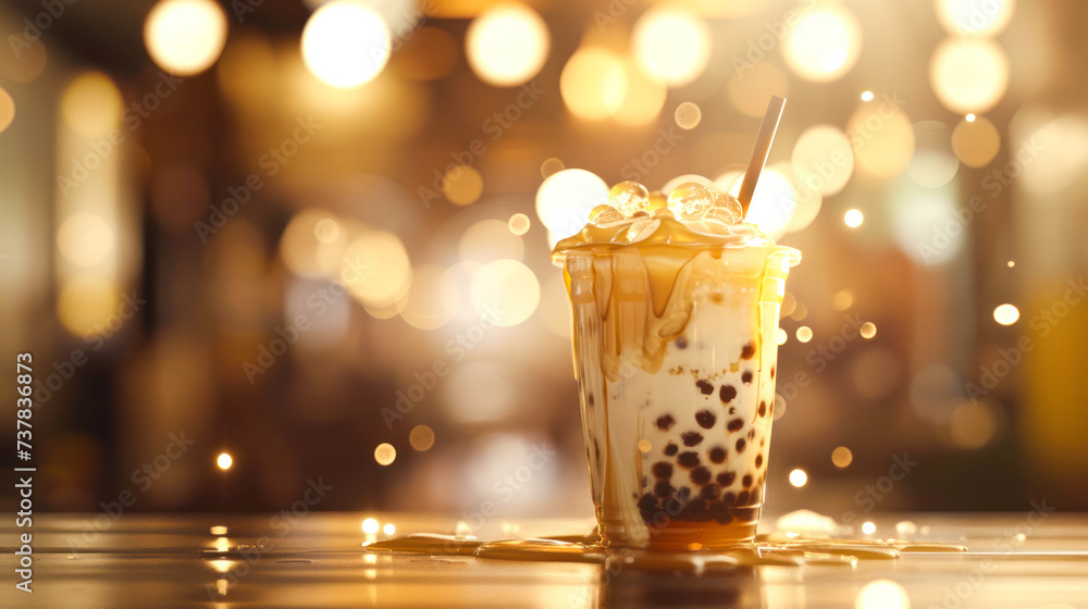 Bubble Milk Tea - plastic glass of fresh milk with black sugar syrup ...