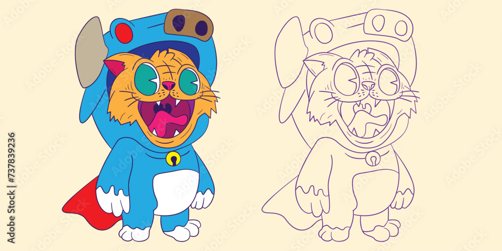 cute animal doodle illustration for coloring page drawing book Stock ...