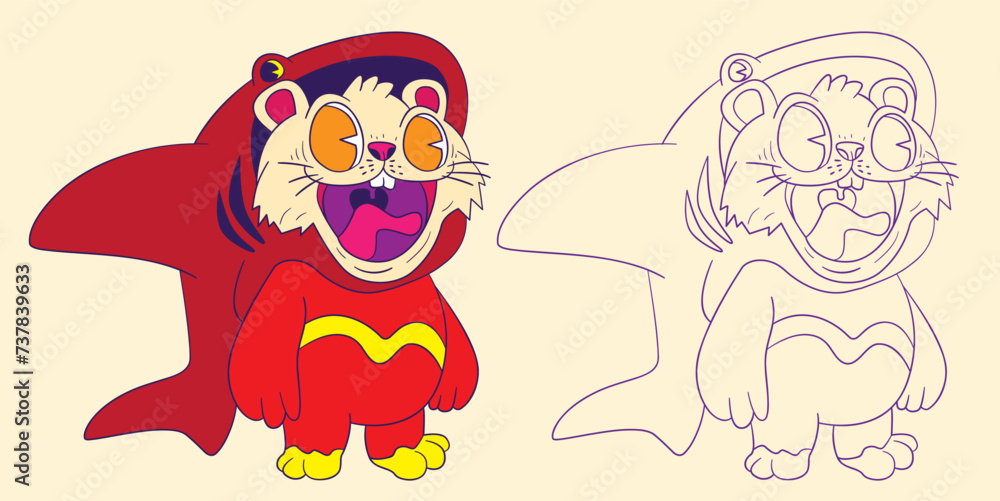 cute animal doodle illustration for coloring page drawing book Stock ...
