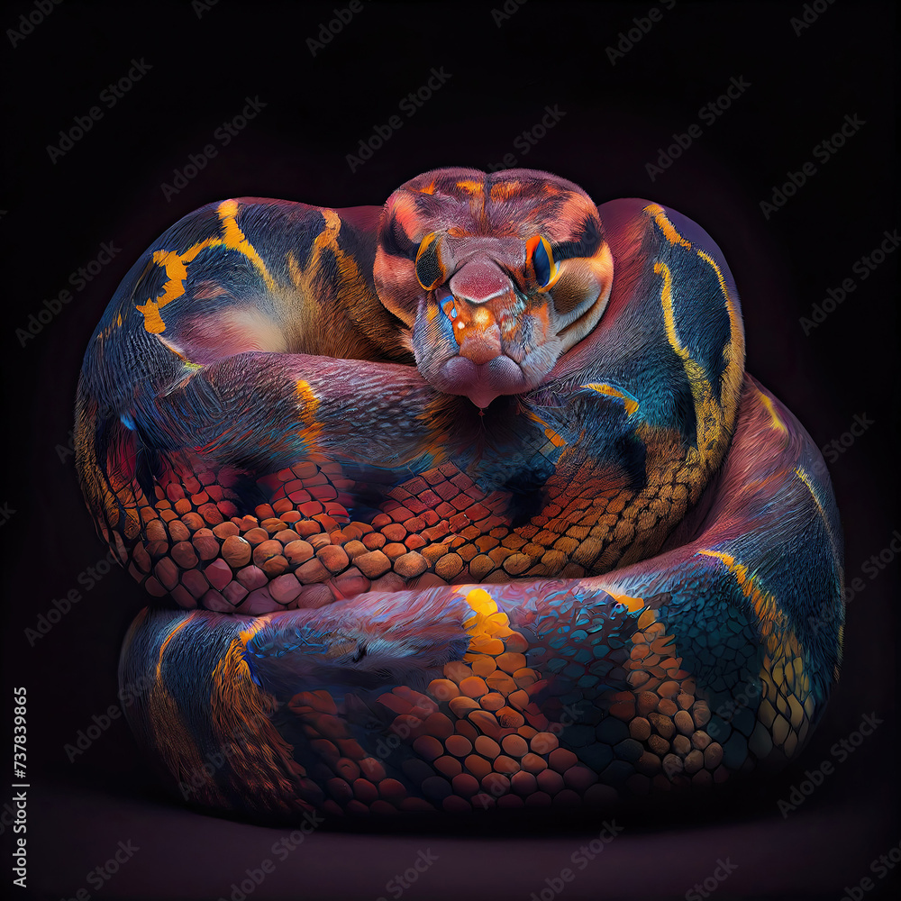 Vibrant Rainbow Boa Constrictor Portrait in Studio Stock Photo | Adobe ...