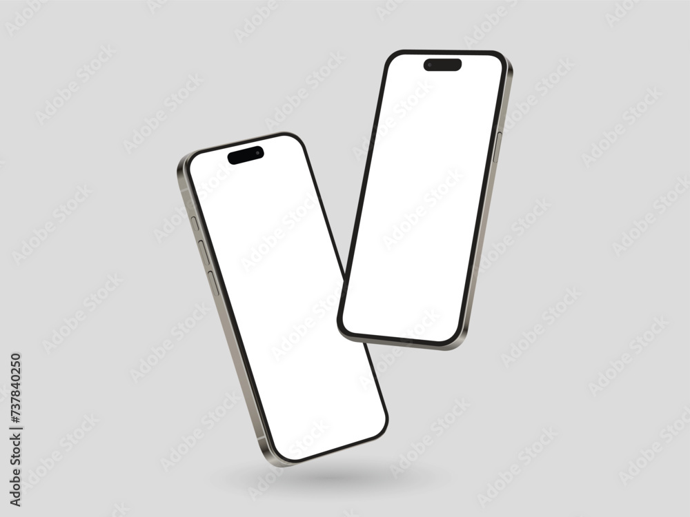 Gray Iphone 15 and Iphone 15 Pro Max. Realistic mockup of the ...