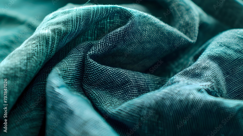Tidewater Green denim fabric, highlighting the rugged texture, iconic ...