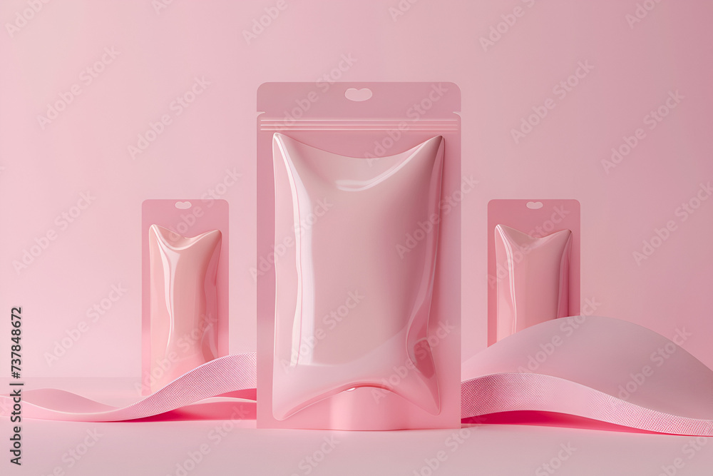 Pink packaging for cosmetics products on a simple pink background Stock ...