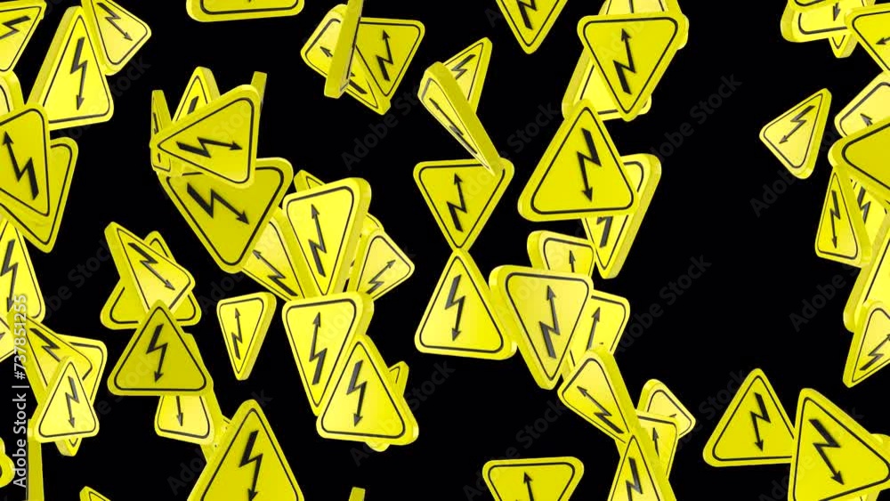 Danger sign electrical loop tile with alpha swirling. This 3d animation ...