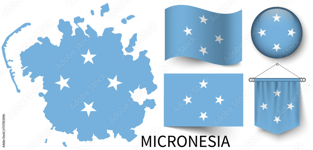 The various patterns of the Micronesia national flags and the map of ...