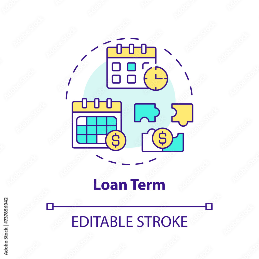 Loan term multi color concept icon. Borrowers repayment schedule and ...