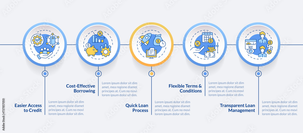 P2P for borrowers circle infographic template. Lending advantages. Data ... P2P for borrowers circle infographic template. Lending advantages. Data ...